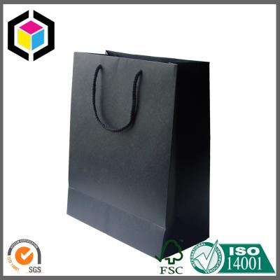 China Matte Black Special Paper Packaging Bag for Gift; Cotton Handle Gift Paper Bag for sale