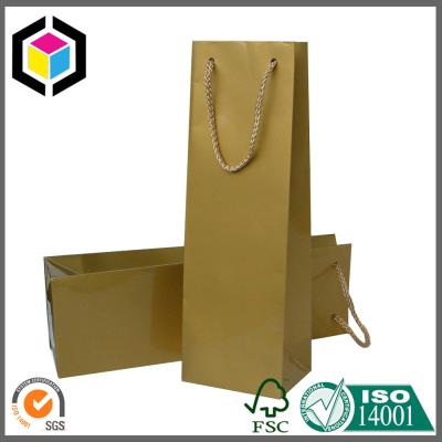 China Single Bottle Red Wine Paper Bag; Gold Color Paper Wine Bag with PP Handle for sale