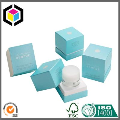 China Luxury Cosmetics Rigid Board Paper Packaging Box; Blue Color Cosmetic Gift Box for sale