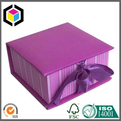 China Purple Color Print Cardboard Gift Box; Custom Stripe Ribbon Paper Gift Box for sale