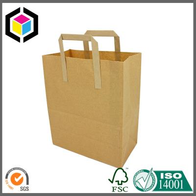 China Plain Brown Recycled Kraft Flat Handle Grocery Bag for sale