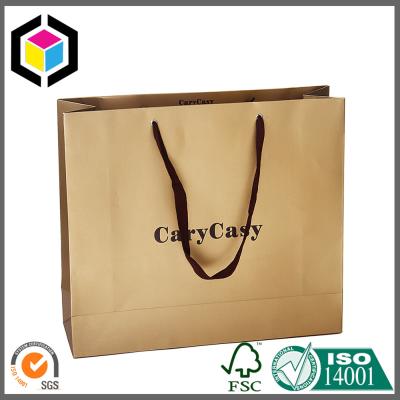 China Gold Metallic Color Printed Paper Bag; Black Color Logo Shopping Bag with Eyelet for sale