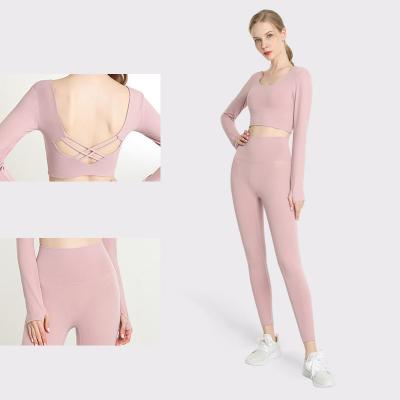 Cina Pantaloni di yoga di Wicking dell'umidità delle attrezzature di yoga della manica lunga ed insiemi in due pezzi delle cime in vendita