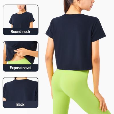 Cina Le signore di nylon bruscamente collegano eseguire con un manicotto la maglietta casuale sciolta superiore di sport di yoga di forma fisica in vendita