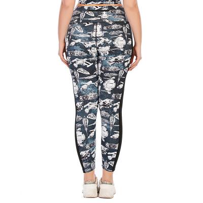 China Oversized Patterned Yoga Pants Customized Hip Lifting Sports Leggings For Fat Lady for sale