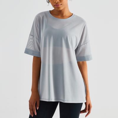 China Korte de Kokert-shirt van tweezijdige de Geschiktheidsvrouwen van Brokaatmesh stitching casual sports top Te koop