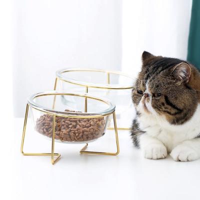 Cina 480ml 800ml ha elevato la ciotola del cibo per cani con i rifornimenti minimalisti moderni dell'animale domestico del supporto dell'oro in vendita