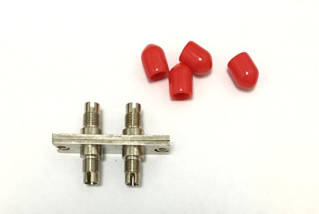 Front view of DIN Duplex Fiber Optic Adapter