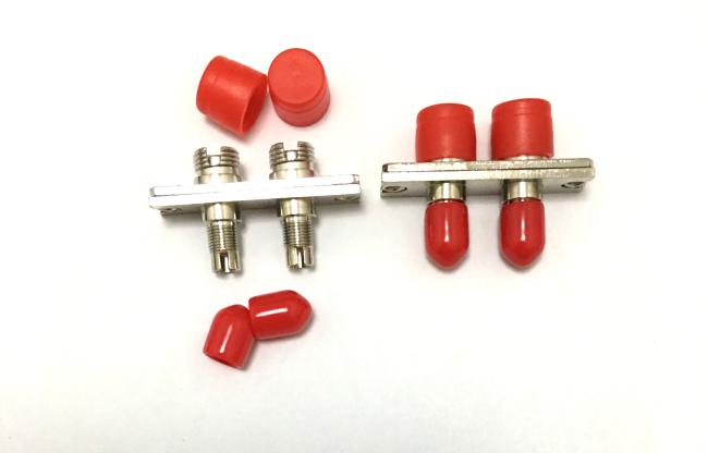 Side view of DIN Duplex Fiber Optic Adapter