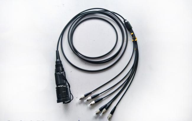 Waterproof fiber optic connector close-up view