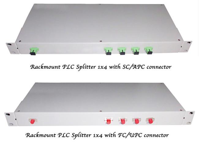 1U Rack Mount PLC Splitter showing front panel configuration with multiple fiber optic ports