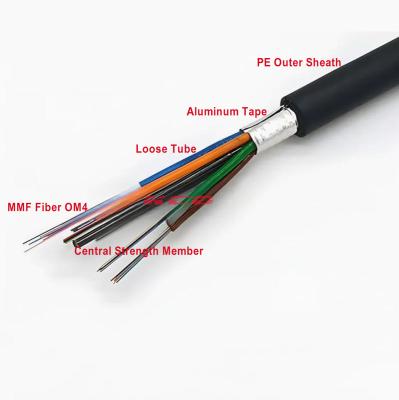 China 24fo MMF OM4 50/125 GYTA Loose Tube Armored Outdoor Fiber Optic Cable For Duct / 24fibers Underground Cable for sale