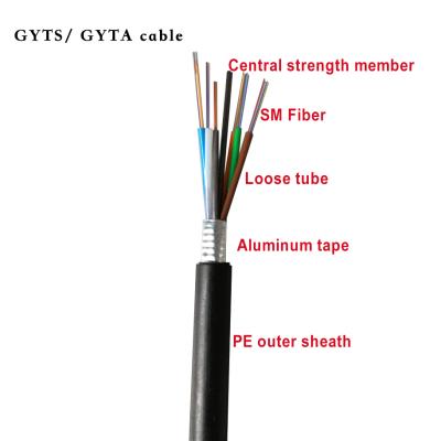 China 144 Cores GYTA Fiber Optic Cable Single Mode G652D Aluminum Armored Outdoor Duct Cable for sale