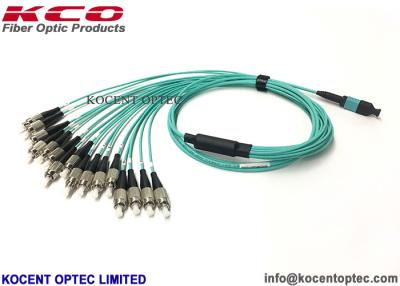China Elite MPO 16core FC/UPC optische vezel patch cord OM4 50/125 Aqua LSZH 16 Fiber Te koop