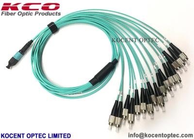 China Elite MPO 16core FC/UPC optische vezel patch cord OM4 50/125 Aqua LSZH 16 Fiber Te koop