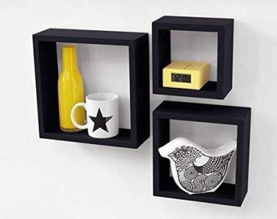 China Dining Set of 3 Custom Black Wood Storage Shelf Display Wall Shelf Kitchen Furniture for sale