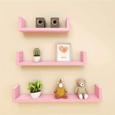 Cina Ripiani da parete in legno rosa a forma di U regolabili Set di 3 per bagno soggiorno in vendita