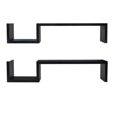 Cina S Shape Design Decor nero Mensole galleggianti in legno Mensole da parete per camera da letto in vendita