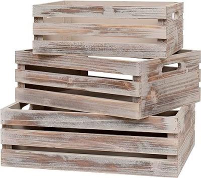 China Decorative Wooden Storage Container Boxes Set Of 3 Crates with Handles 13.25x9.5x5.5 for sale