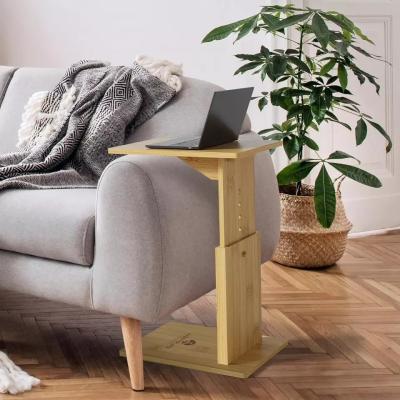 China Adjustable Rectangle Bamboo C Shaped Side Table for Wooden Coffee Table Behind Sofa for sale