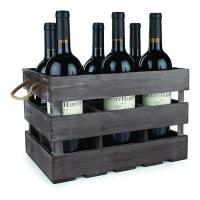 Quality Solid Box Vintage-Style Brown Wooden Wine Crate Basket with Handles and Stain for sale