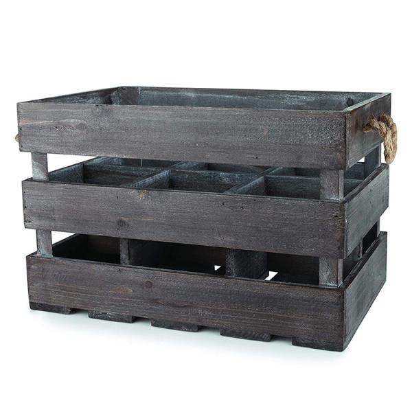 Quality Solid Box Vintage-Style Brown Wooden Wine Crate Basket with Handles and Stain for sale