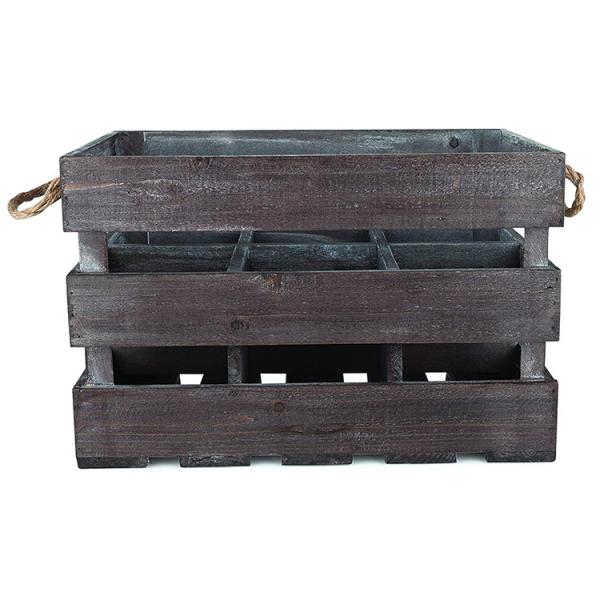 Quality Solid Box Vintage-Style Brown Wooden Wine Crate Basket with Handles and Stain for sale