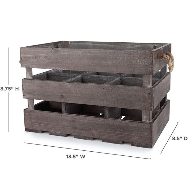Quality Solid Box Vintage-Style Brown Wooden Wine Crate Basket with Handles and Stain for sale