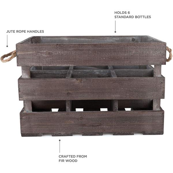 Quality Solid Box Vintage-Style Brown Wooden Wine Crate Basket with Handles and Stain for sale