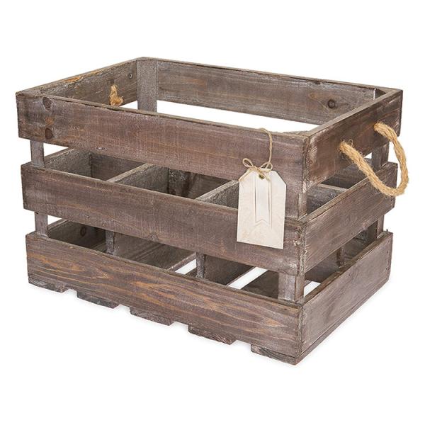 Quality Solid Box Vintage-Style Brown Wooden Wine Crate Basket with Handles and Stain for sale