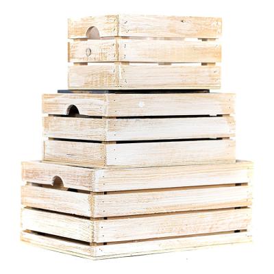 China Set of 3 Small Mini Wood Storage Crates with Handles Rustic Finish Printing Burned for sale