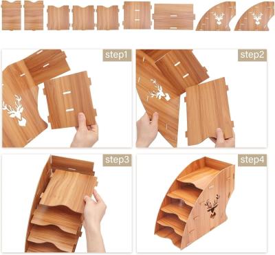 China Wooden Desktop Paper Storage File Rack 5-Layer Slot Tray For Solid Wood Invoice Banknote for sale