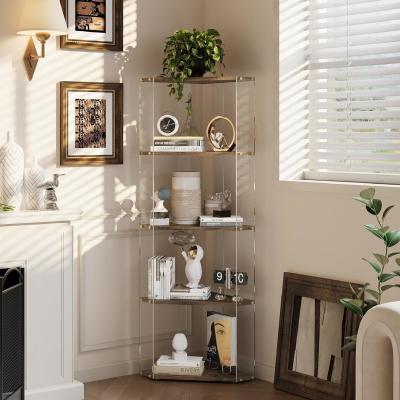 China Multipurpose Storage Bookcase with Acrylic and Wooden Corner Display Shelves for sale
