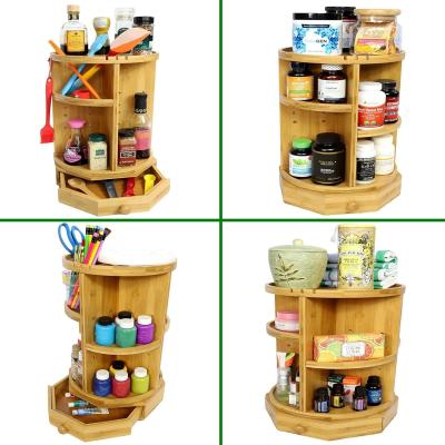 China 202407 Adjustable Shelves and Drawer Bamboo Rotating Makeup Organizer Household Items for sale