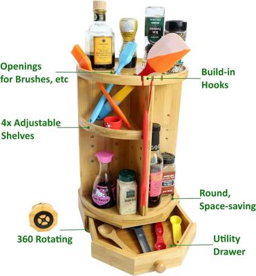 China 202407 Adjustable Shelves and Drawer Bamboo Rotating Makeup Organizer Household Items for sale