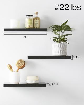 China 16In Black Mdf Floating Shelves Set Of 3 For Books Storage Room High Quantity Advantage for sale