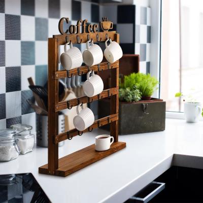 Cina Rustico Vintage Legno Tazza di caffè Regal di 4 Livelli Legno Contatore Top Coppa Portante in vendita