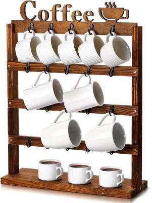 Cina Rustico Vintage Legno Tazza di caffè Regal di 4 Livelli Legno Contatore Top Coppa Portante in vendita