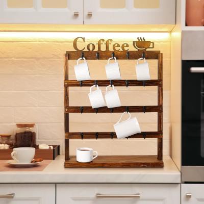 Cina Rustico Vintage Legno Tazza di caffè Regal di 4 Livelli Legno Contatore Top Coppa Portante in vendita