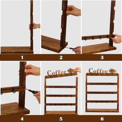 Cina Rustico Vintage Legno Tazza di caffè Regal di 4 Livelli Legno Contatore Top Coppa Portante in vendita