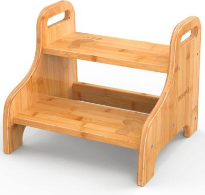 China 202406 Bamboo Learning Tower Wood 2 Step Stool with Bonus Safety Non-Slip Mats and Handles Reinforced for Gift Craft for sale