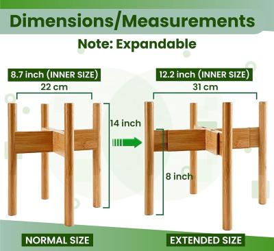 China Adjustable Bamboo Wood Plant Stand Ideal for 8 10 and 12 Inches Pots and Flower Vases for sale