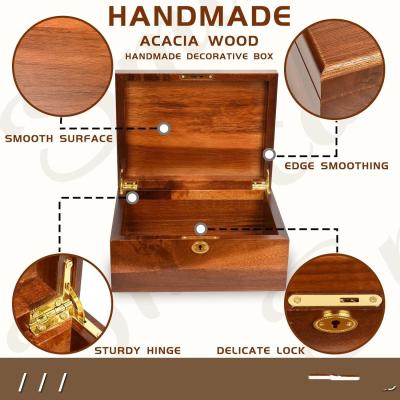 China Hand-Crafted Solid Acacia Wooden Storage Box With Hinged Lid Ideal for Gift Packaging for sale