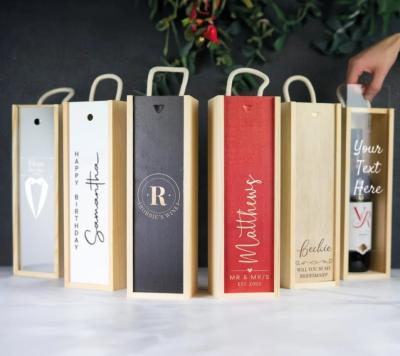 Cina Scatola di vino in legno fatta a mano con incisione laser personalizzata e coperchio scorrevole personalizzato in vendita