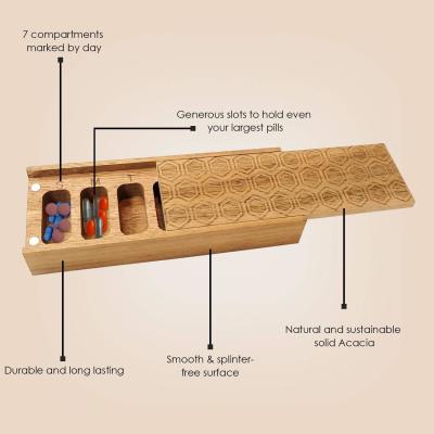China Acacia hout 7 dagen wekelijkse pillen doos pillen organisator voor vitaminen dagelijkse supplementen pillen container Te koop