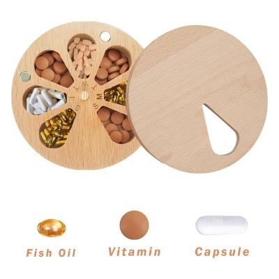 China 7-Day Pill Organizer Case Box Twist Top Design Wooden Pill Box for Medicine Vitamin Custom for sale