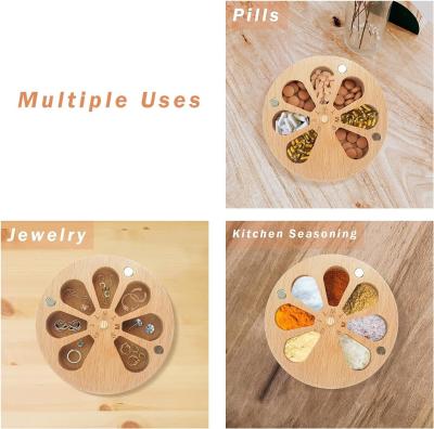 China 7-Day Pill Organizer Case Box Twist Top Design Wooden Pill Box for Medicine Vitamin Custom for sale
