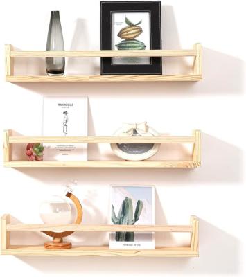 China Custom Color Solid Wood Storage Holders Racks Wooden Wall Shelf for Book Decorations for sale
