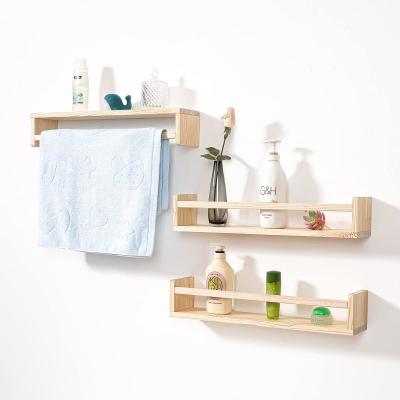 China Custom Color Solid Wood Storage Holders Racks Wooden Wall Shelf for Book Decorations for sale