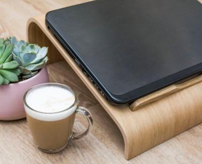 China Functional Wooden Laptop Stand Space Saving Cooling Ventilation Computer Desk Raiser for sale
